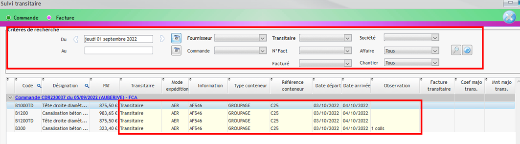 Q000346 - Comment faire le suivi des commandes expédiées par transitaire